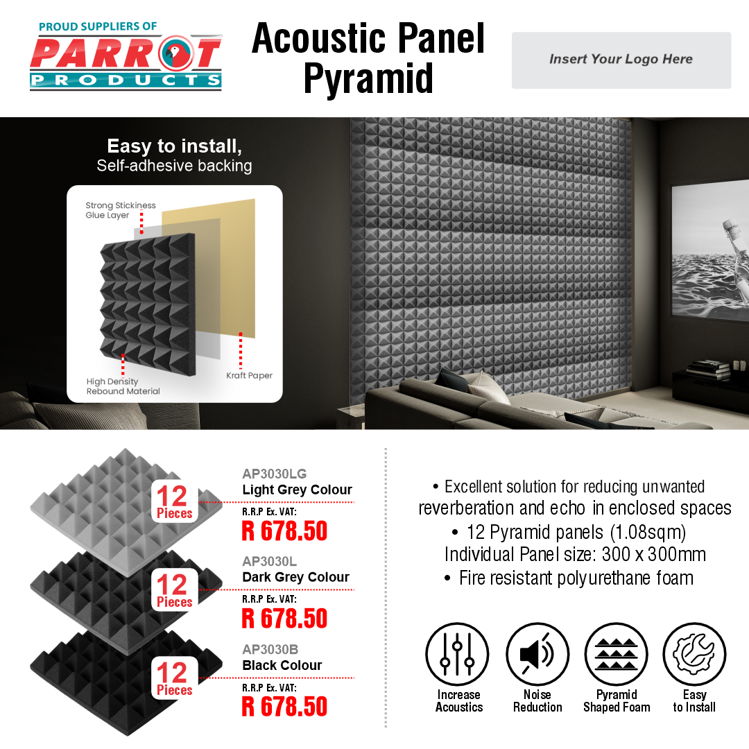 Acoustic Panel 300 X 300 Pyramid - Black