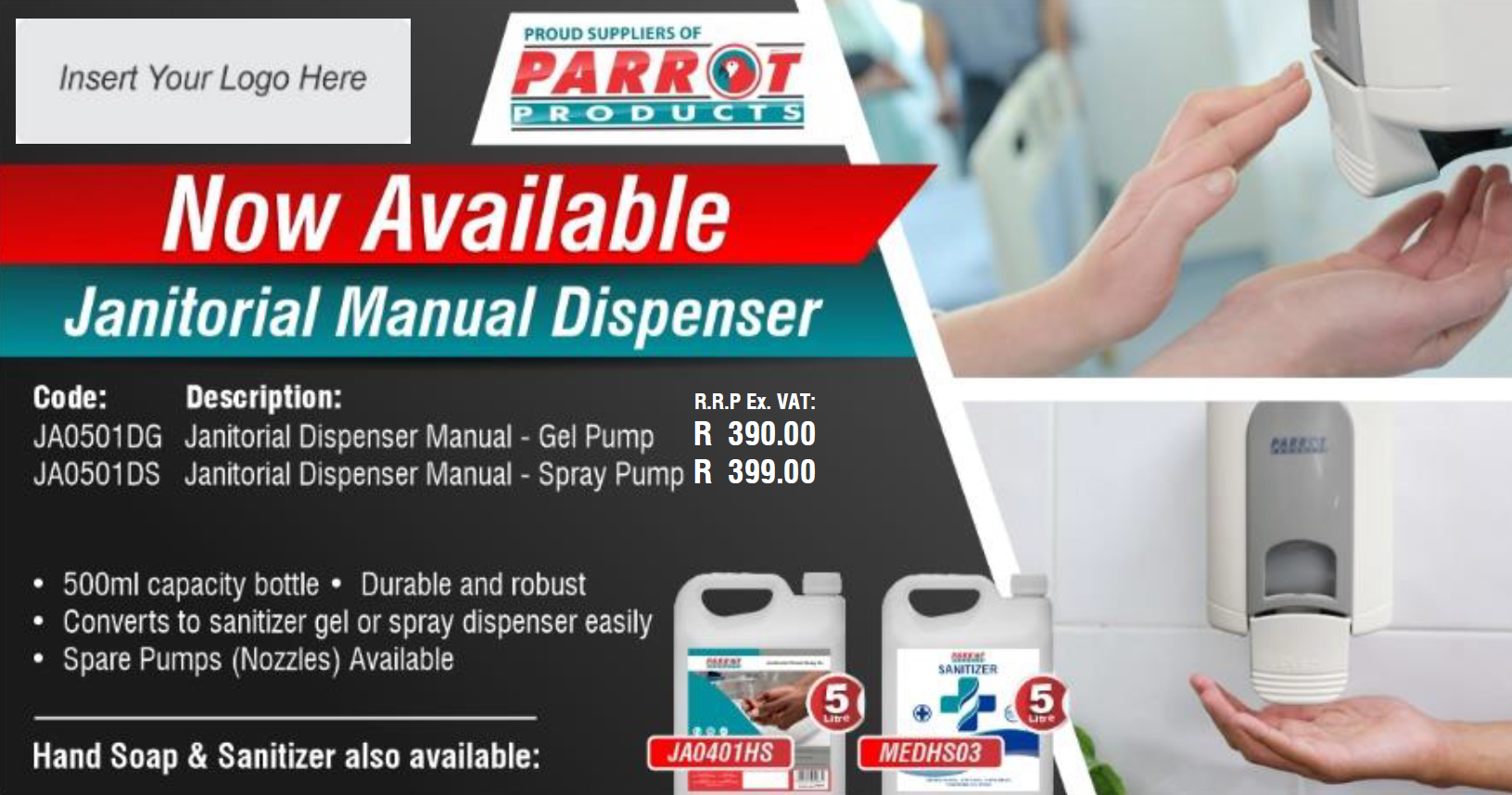 Janitorial Stainless Steel Wall Mounted Manual Gel/Soap Dispenser 1000ml