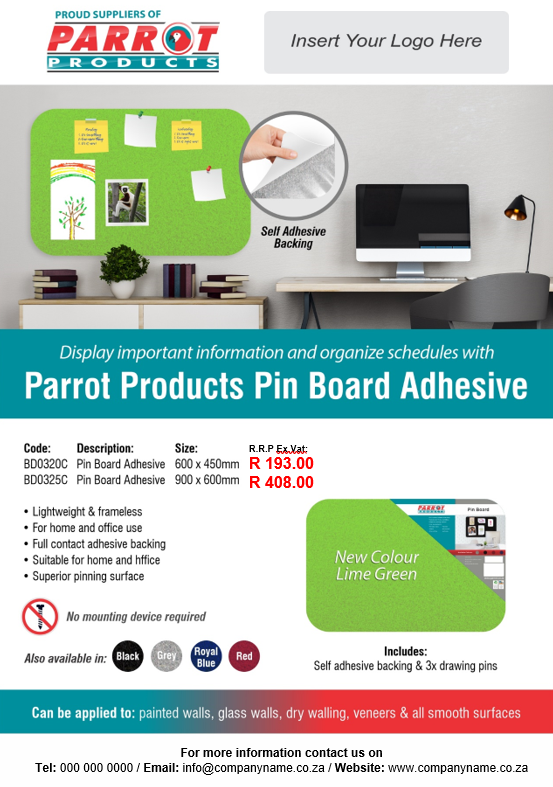 Adhesive Pin Board (No Frame - 600*450mm - Lime)