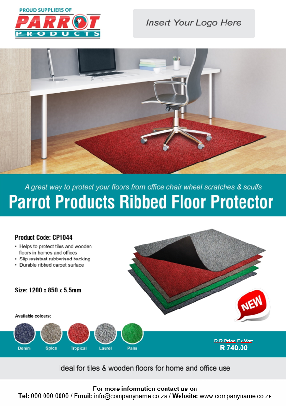 Floor Protector Ribbed Non-Slip 1200 x 850 x 5.5mm Laurel