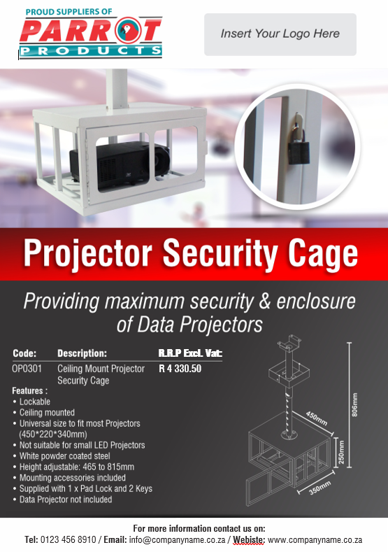 Data Projector Ceiling Mounting Bracket (Lockable Security Cage ...