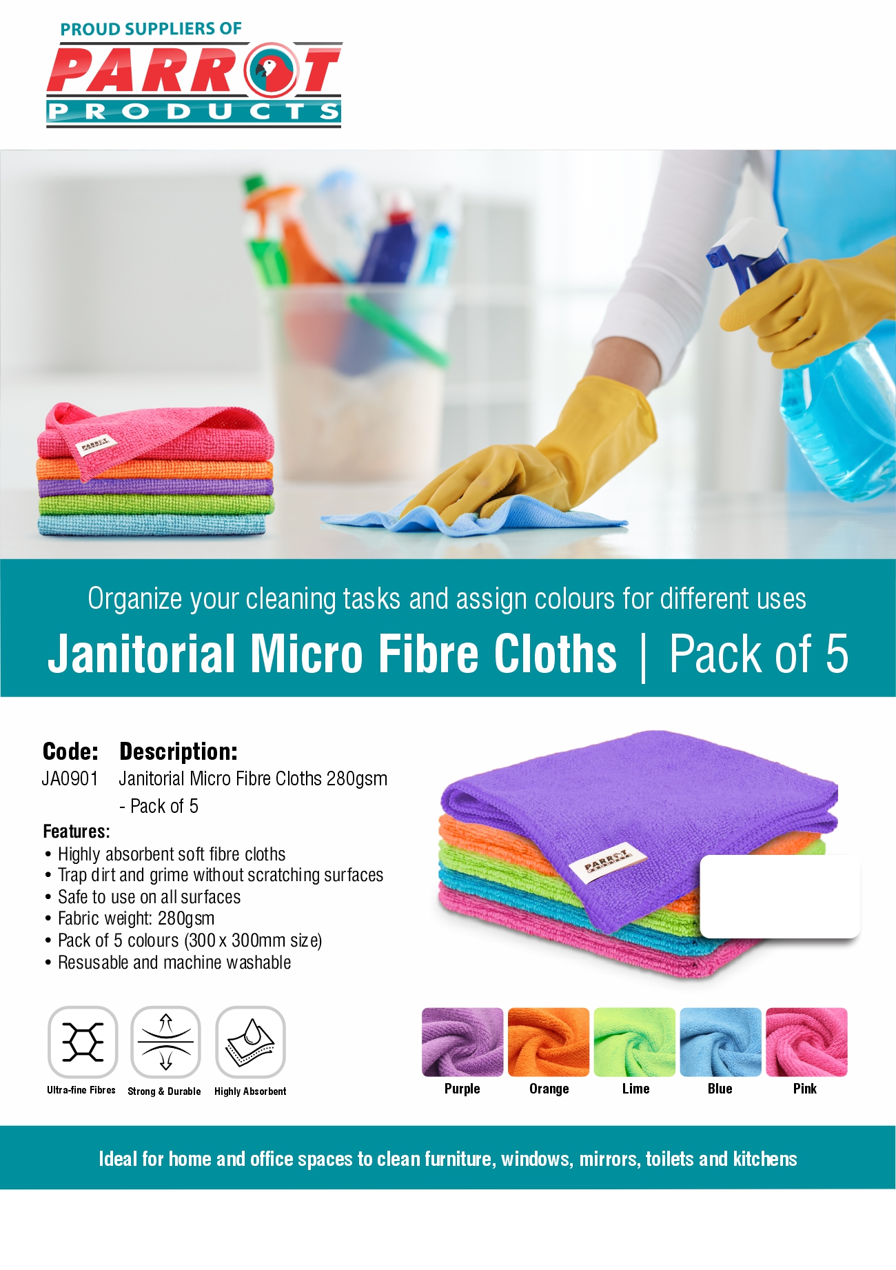Micro Fibre Cloth 280gsm (Pack of 5)